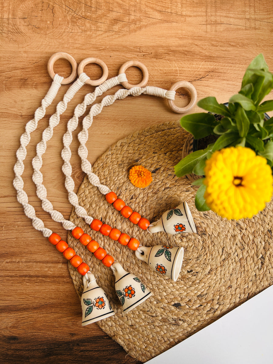 KESARI | Panchratna Temple Chimes | Ceramic Macrame Bells with Wooden ...
