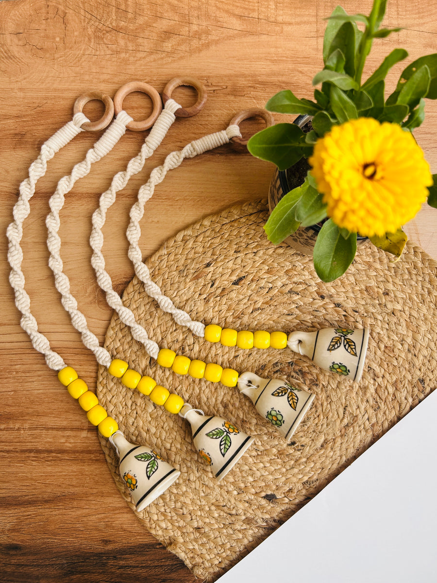 CHANDAN | Panchratna Temple Chimes | Ceramic Macrame Bells with Wooden ...