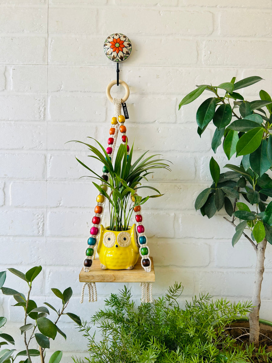 ‘Colorful Macrame Beaded’ Mini Wall Shelves with ceramic hooks and cer ...